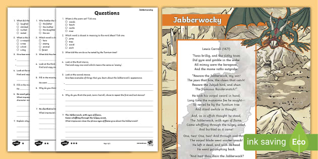 UKS2 Jabberwocky Differentiated Reading Comprehension Activity