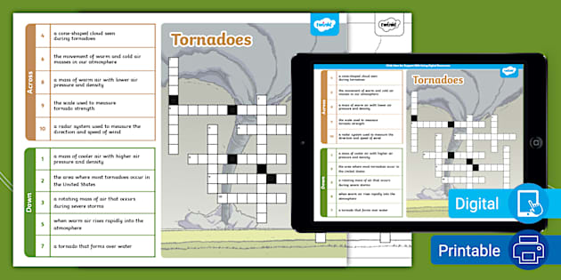 Tornadoes Crossword for 6th-8th Grade (teacher made)