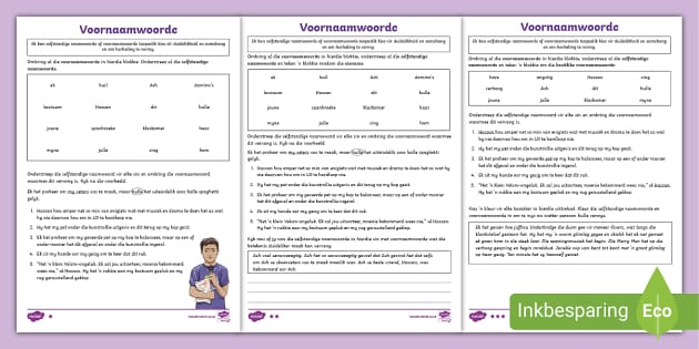 Graad 4 Afrikaans Werkkaarte PDF - Voornaamwoorde - Twinkl