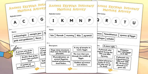 Ancient Egypt (Dictionary Matching Activity) (teacher made)