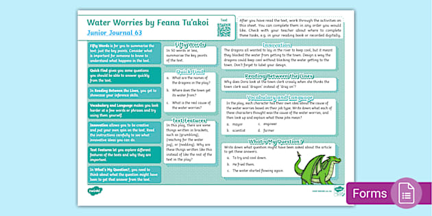 Junior Journal 63 August 2022: Water Worries Play Follow-Up