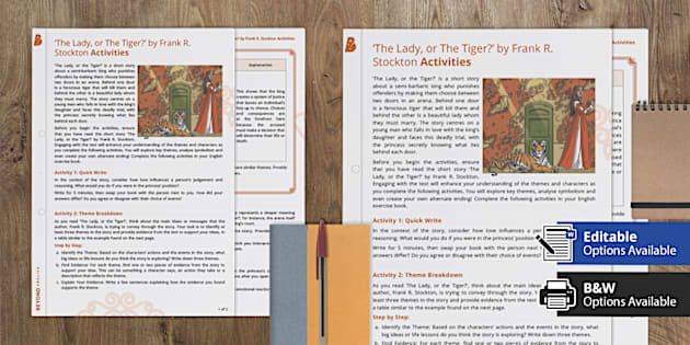 Short Story: The Lady, or The Tiger? by Frank R. Stockton Activities