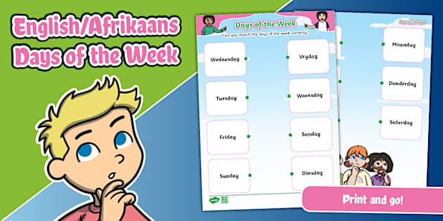 Foundation Phase Home Language - Afrikaans/English Days of the Week ...
