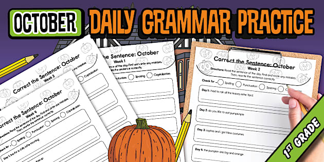 October Daily Correct the Sentence Grammar Practice - Twinkl