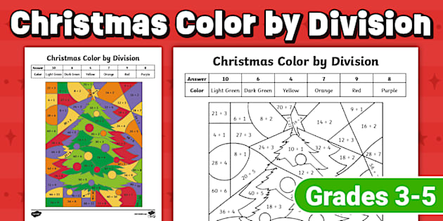 Christmas Division Color by Number for 3rd-5th Grade
