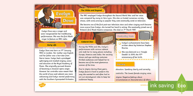 Evelyn Dove KS2 Fact File - Twinkl - KS2 (teacher made)