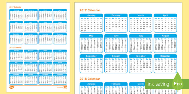 2017 and 2018 2 Years to a Page (teacher made) - Twinkl