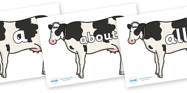 100 High Frequency Words on Cows (teacher made) - Twinkl