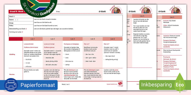 Graad R Klanke Lesplan d (Teacher-Made) - Twinkl
