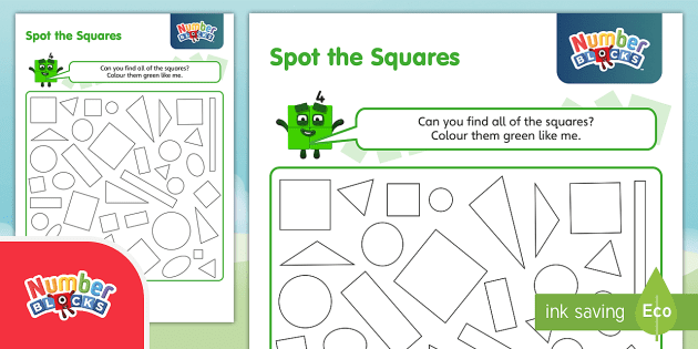 Numberblocks: Spot the Squares Activity Sheet (teacher made)