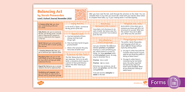 Level 3 November 2022 Journal: Balancing Act (Comprehension)