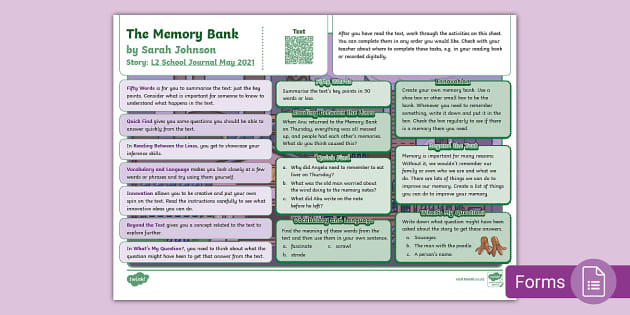 Level 2 May 2021 School Journal: The Memory Bank - Twinkl