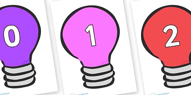FREE! - Numbers 0-50 on Lightbulbs (Multicolour) - Twinkl