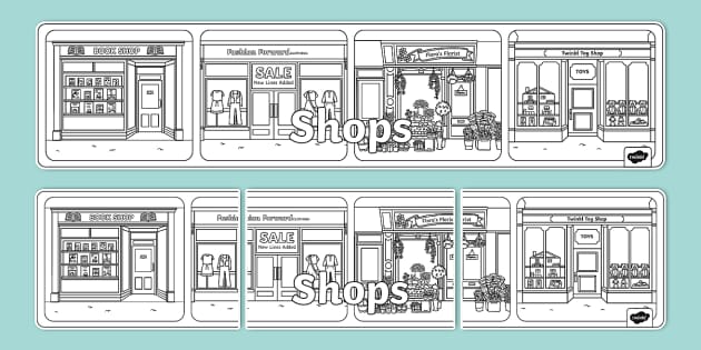 Shops Colouring Display Banner (teacher made) - Twinkl