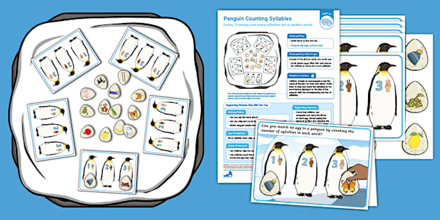 Penguin Counting Syllables Print and Play Tray | Twinkl