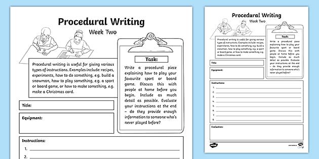 Procedural Writing Week Two Homework Worksheet Twinkl