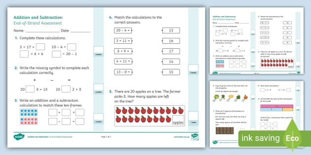 Year 1 Addition and Subtraction End-of-Semester Assessment