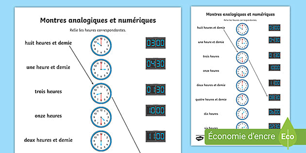 Fiche d'activités : Montres analogiques et digitales