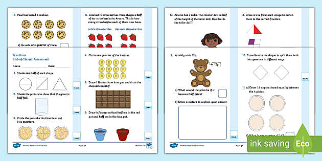 👉 Year 1 Fractions End of Strand Assessment - Twinkl