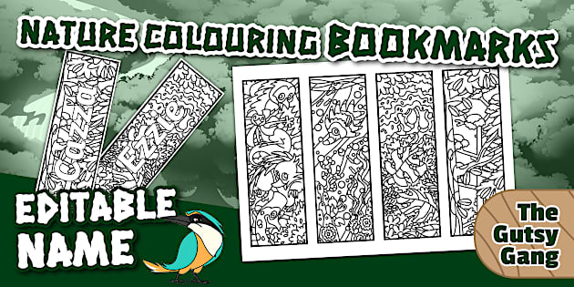 The Gutsy Gang Book Series - Nature Editable Name Colouring Bookmarks
