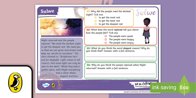 FREE! - Sulwe: Reading Comprehension Mat [Ages 5 -7]