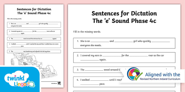 Linguistic Phonics Phase 4c 'e' Dictation Sentences Teacher Worksheet