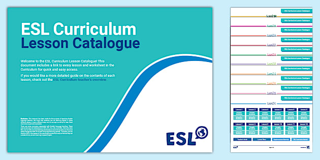 ESL Curriculum Lesson Catalogue for Teachers (teacher made)