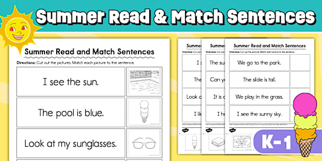 Summer Read and Match Sentences Cut and Paste Worksheets
