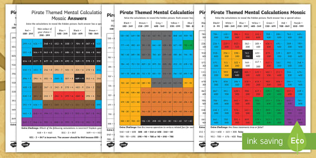 Editable LKS2 Pirate Themed Mental Calculations Maths Differentiated Mosaic