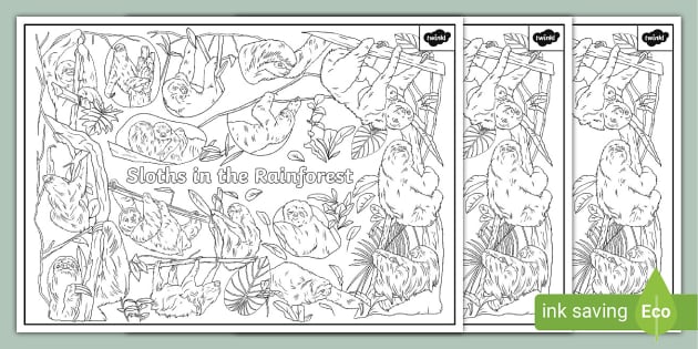 Sloths in the Rainforest Doodle Colouring Pages - Twinkl