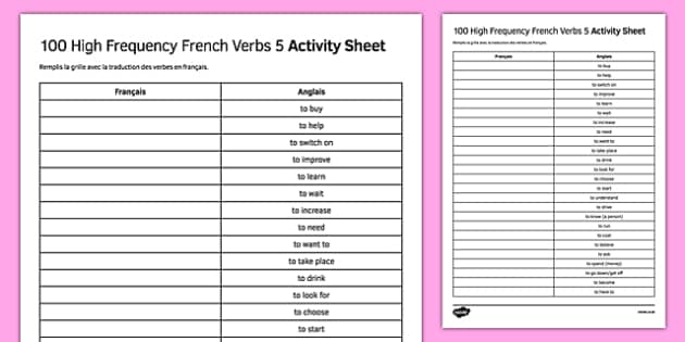 100 High Frequency French Verbs 5 Worksheet / Worksheet 5