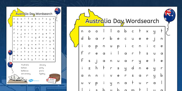 Australia Day Wordsearch Colour - australia, wordsearch, day