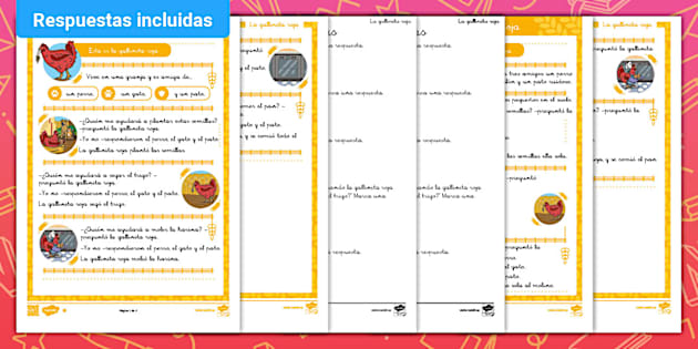 Comprensión lectora por niveles: La gallinita roja - Twinkl