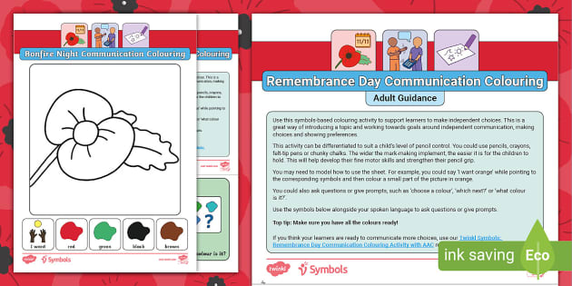Twinkl Symbols: Remembrance Day Communication Colouring Activity