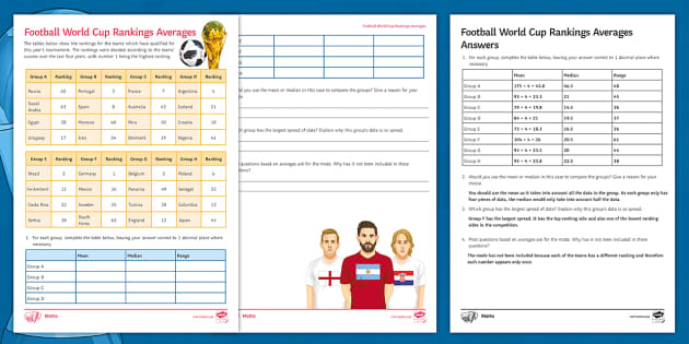FREE! - Maths World Cup Football: Averages Worksheet | KS3 Maths