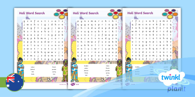 Year 3 HASS Celebrations around the World Holi Word Search