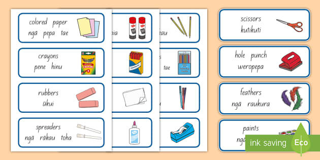 Creative Area Resource Labels Te Reo Māori/English