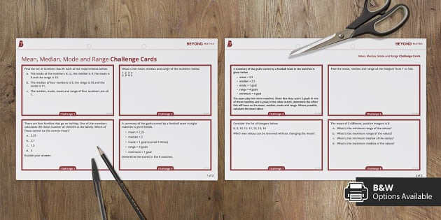 👉 Mean, Median, Mode and Range - Challenge Cards - Twinkl