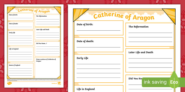 * NEW * Catherine of Aragon Fact File Template - Twinkl