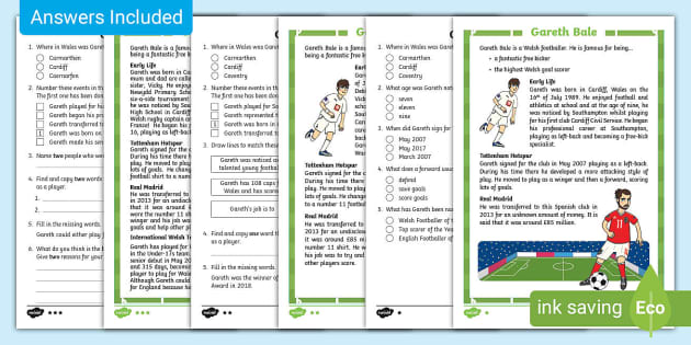 Gareth Bale Differentiated Reading Comprehension PS2