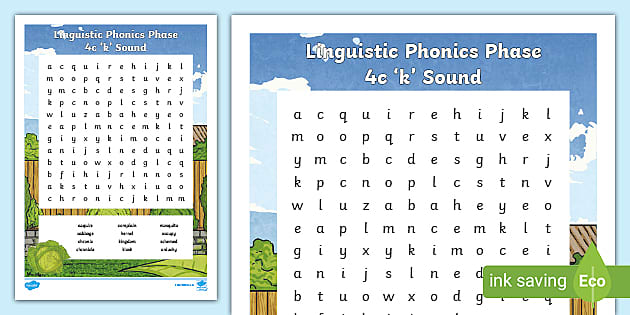 Linguistic Phonics Phase 4c 'k' Sound Word Search