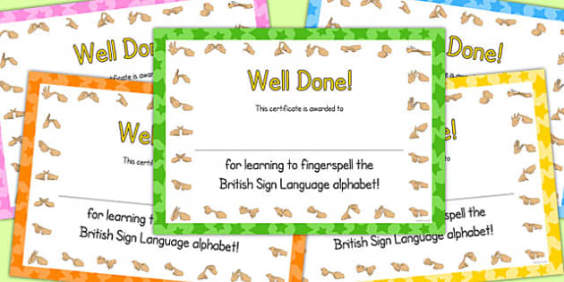 Fingerspell British Sign Language Left Hand Alphabet Certificates