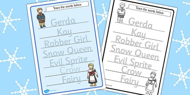 The Snow Queen Trace the Words Worksheets (teacher made)