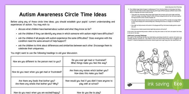 Autism Awareness Circle Time Teaching Ideas