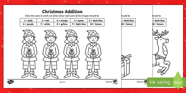 Christmas Colour By Numbers Addition Colour By Numbers