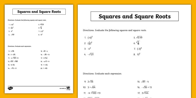 Eighth Grade Squares and Square Roots Activity - Twinkl