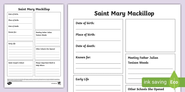 Saint Mary Mackillop Fact File Template (teacher made)