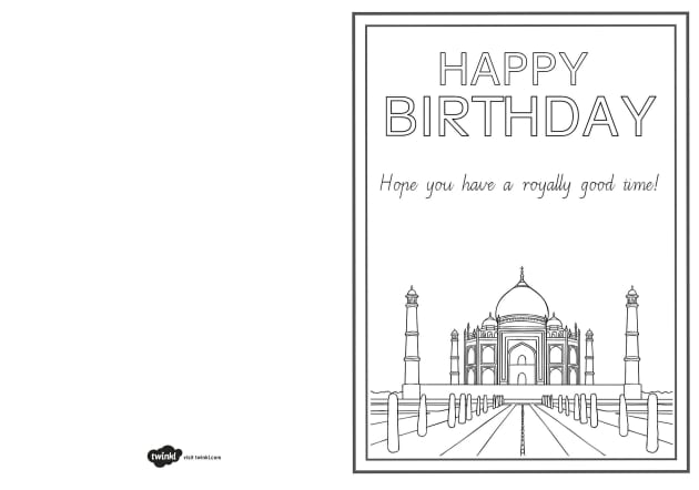 FREE Taj Mahal Theme Birthday Card Colouring Activity Twinkl