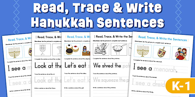 Read, Trace, and Write Hanukkah Sentences Worksheets