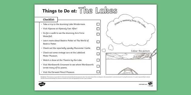 Things to Do at the Lakes Checklist Activity (teacher made)